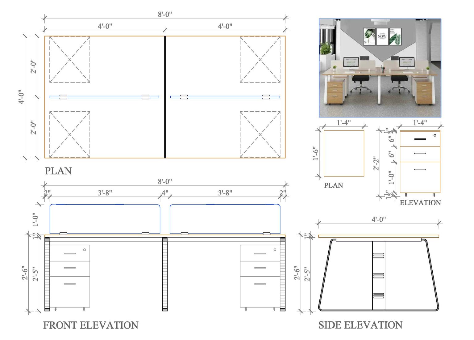 4 Seater Workstation Desk